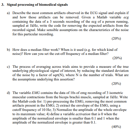 Solved 3. Signal processing of biomedical signals a) | Chegg.com