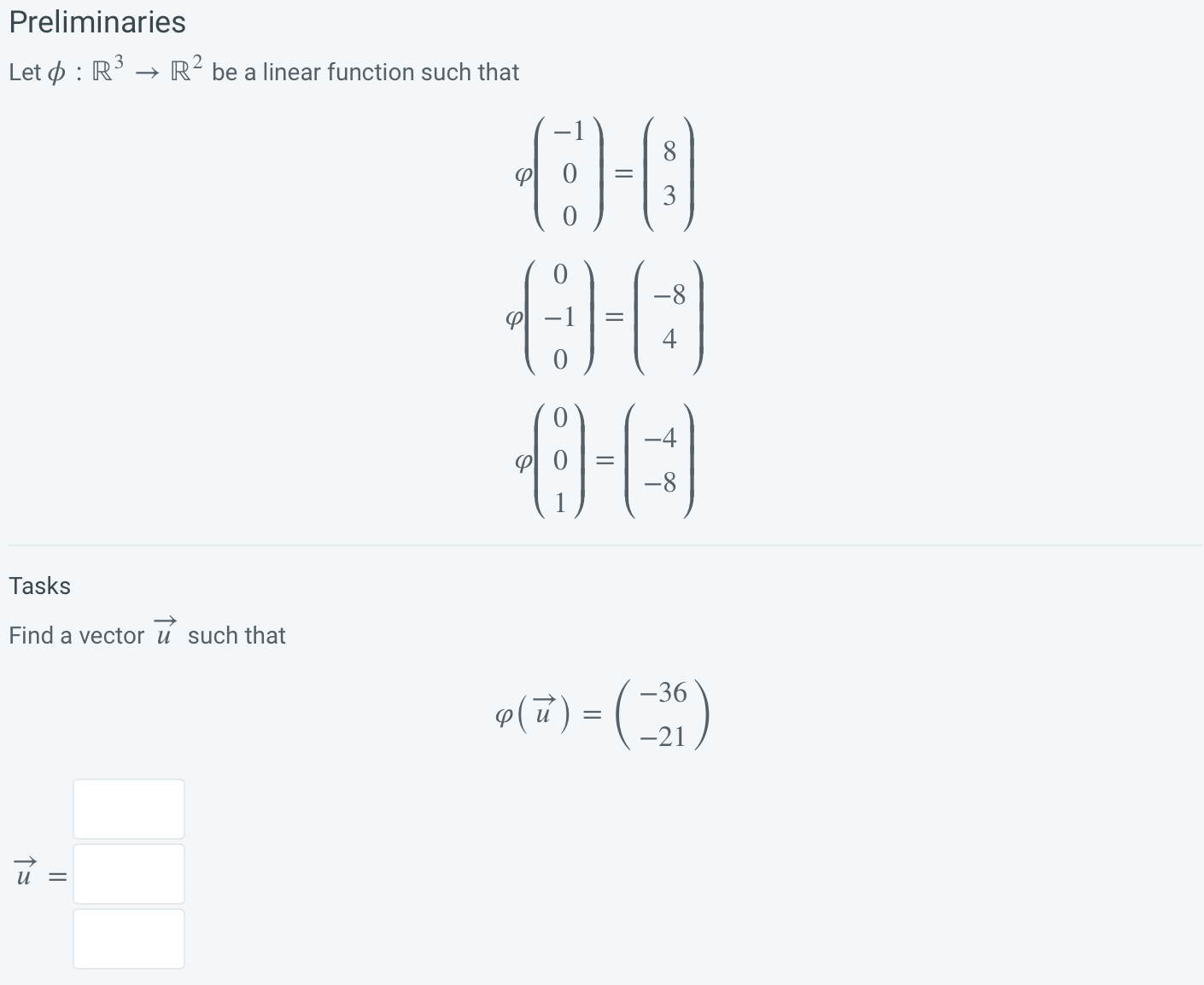 Preliminaries Let ϕ:R3→R2 be a linear function such | Chegg.com