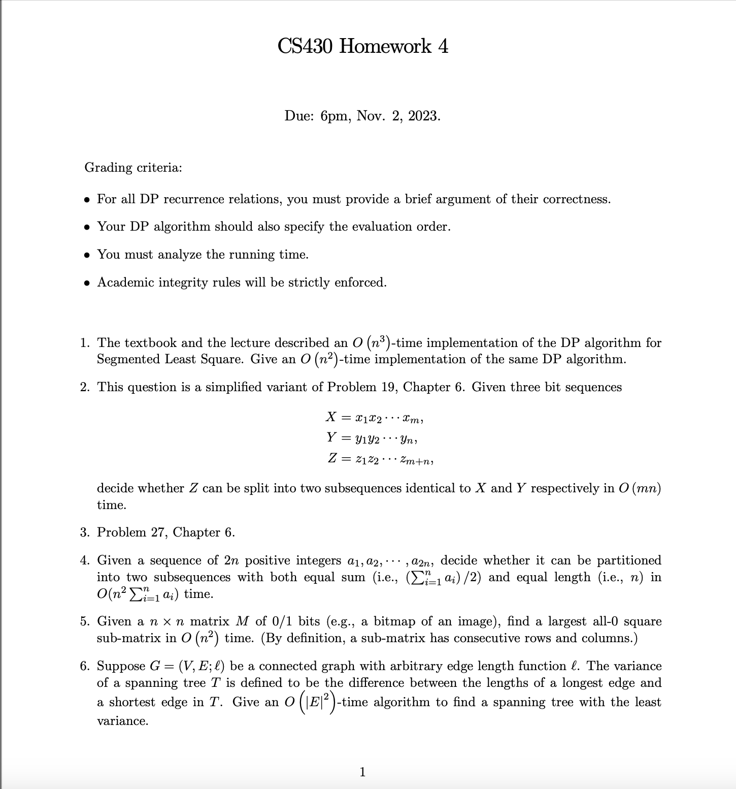 Solved Grading criteria: - For all DP recurrence relations, | Chegg.com