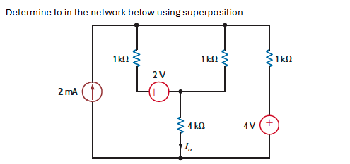 [Solved]: Determine lo in the network below using superposit