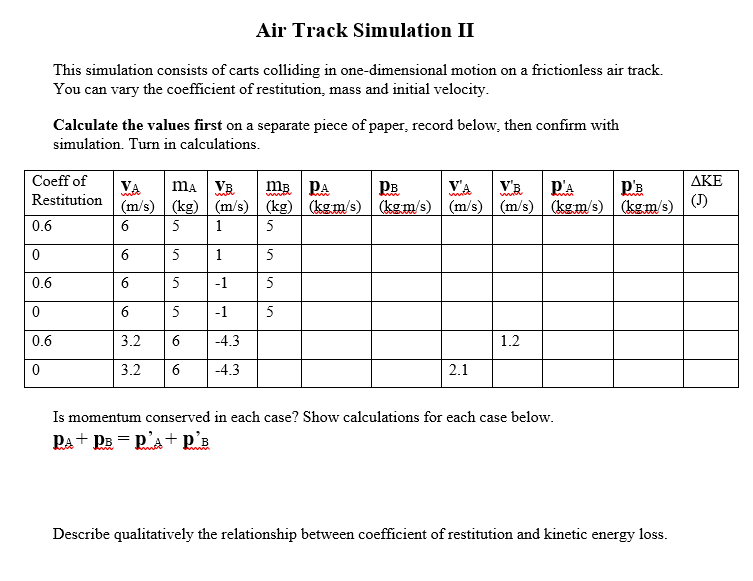 Solved Air Track Simulation II This simulation consists of | Chegg.com