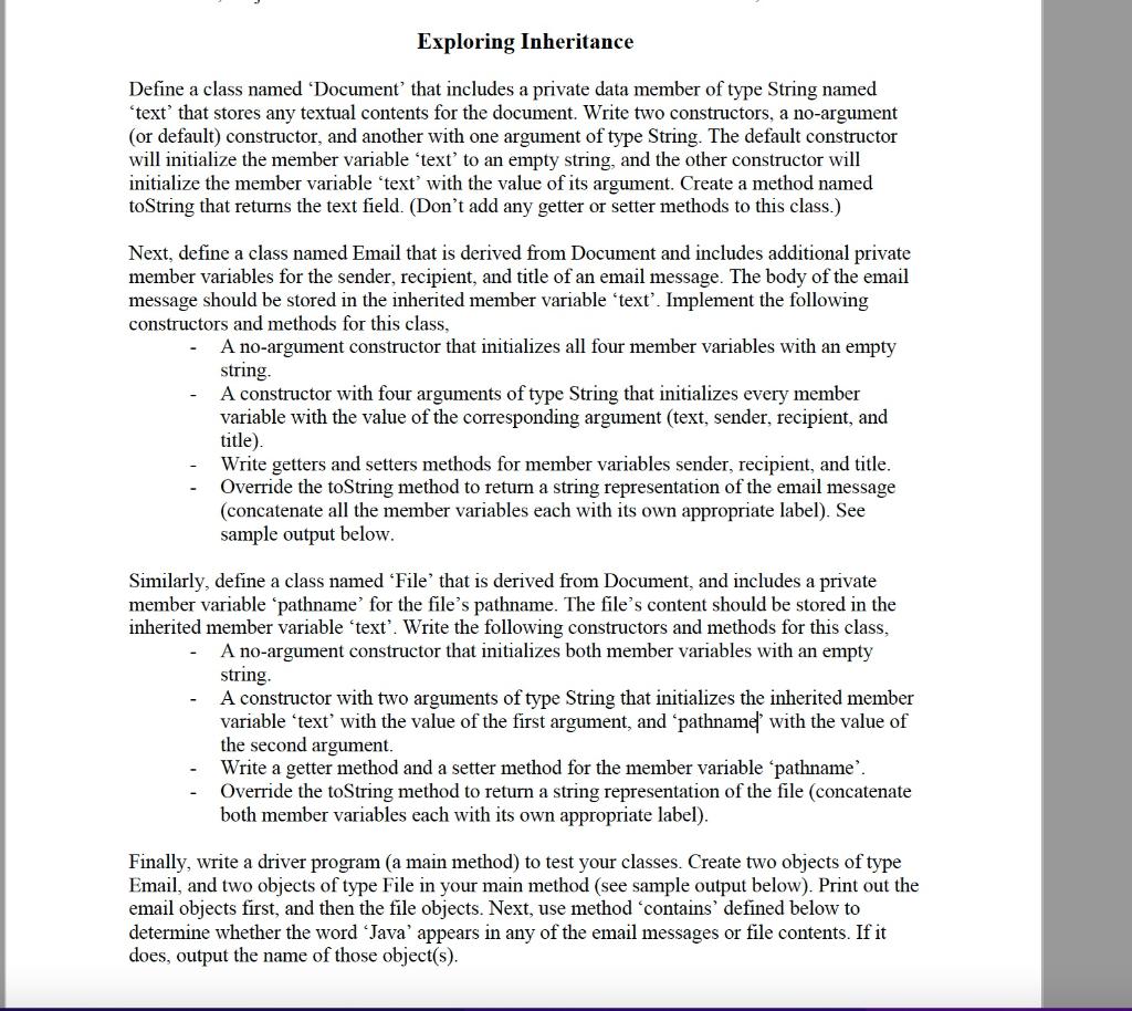 Solved Exploring Inheritance Define a class named 'Document' | Chegg.com