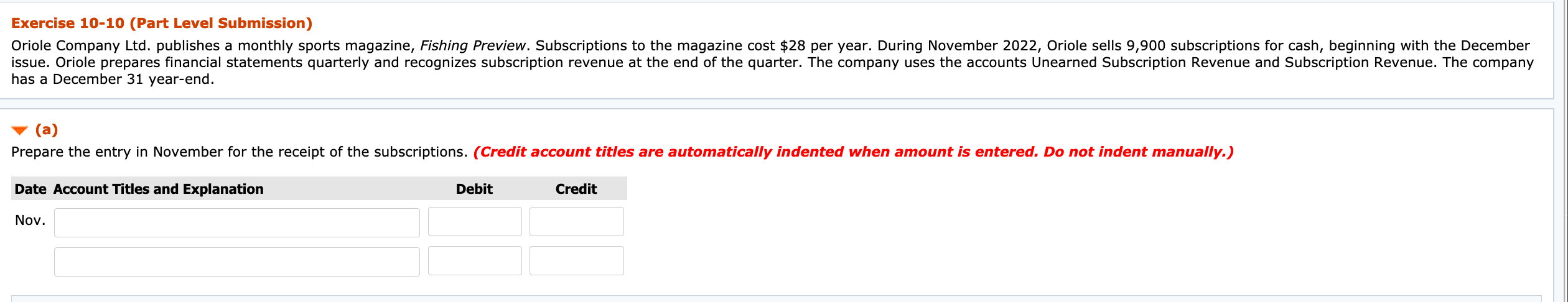 Solved Exercise 10-10 (Part Level Submission)Oriole Company | Chegg.com