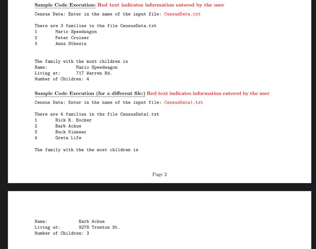Solved Sample Code Execution: Red text indicates information | Chegg.com