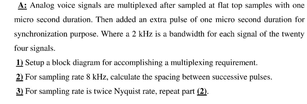 Solved A: Analog voice signals are multiplexed after sampled | Chegg.com