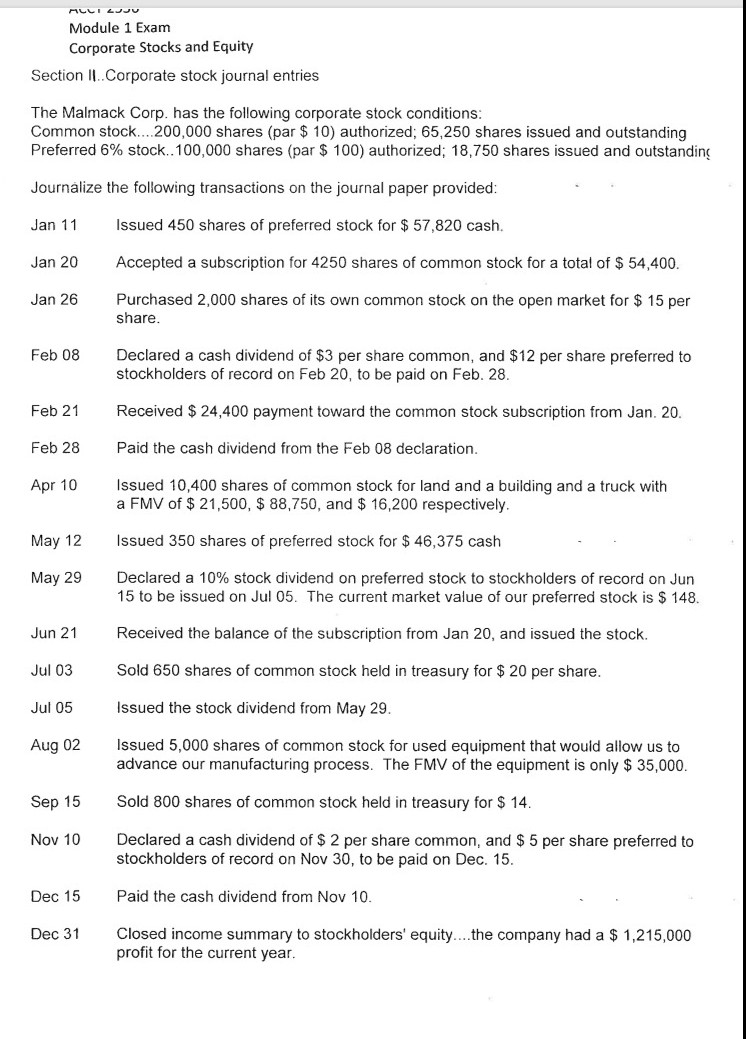 Solved Module 1 ﻿ExamCorporate Stocks and EquitySection II.. | Chegg.com