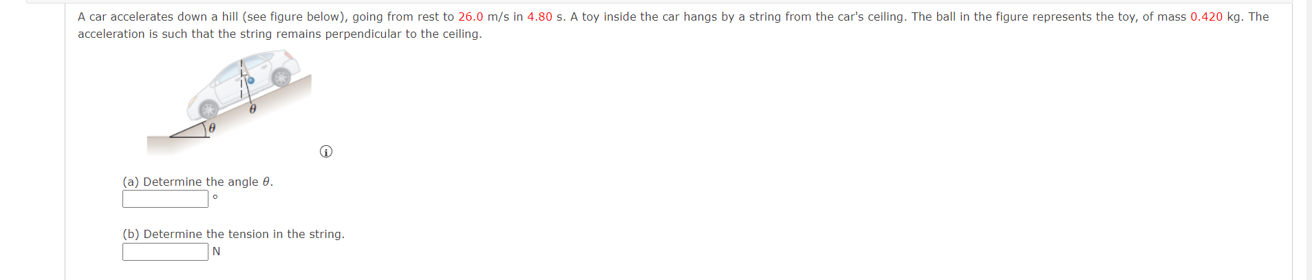 Solved A car accelerates down a hill (see figure below), | Chegg.com