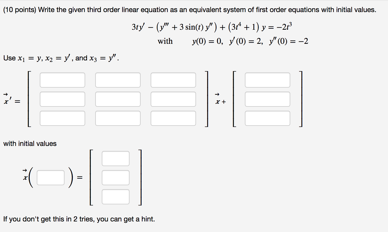 Solved Write The Given Third Order Linear Equation As An 7688