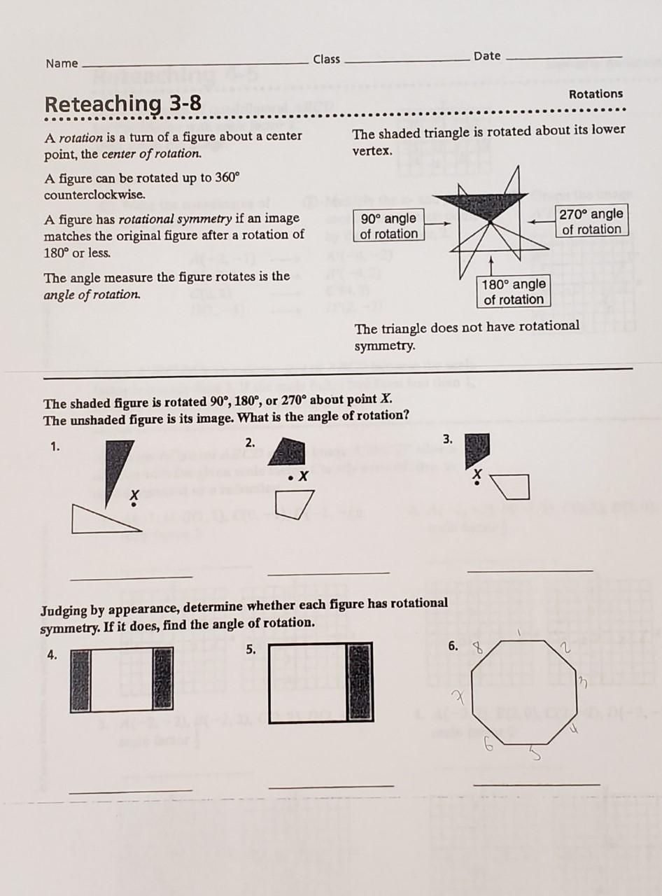 Solved Name Class Date Rotations Reteaching 3-8 The shaded | Chegg.com