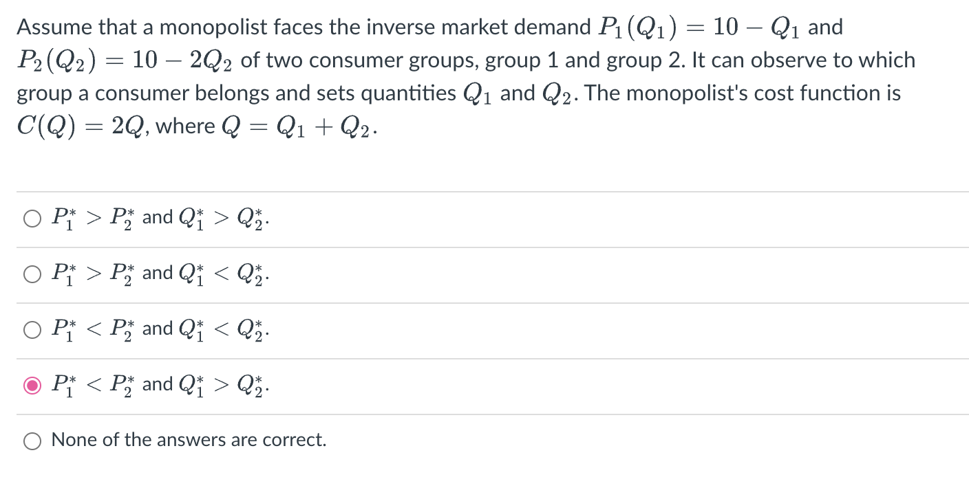 Solved Assume that a monopolist faces the inverse market | Chegg.com