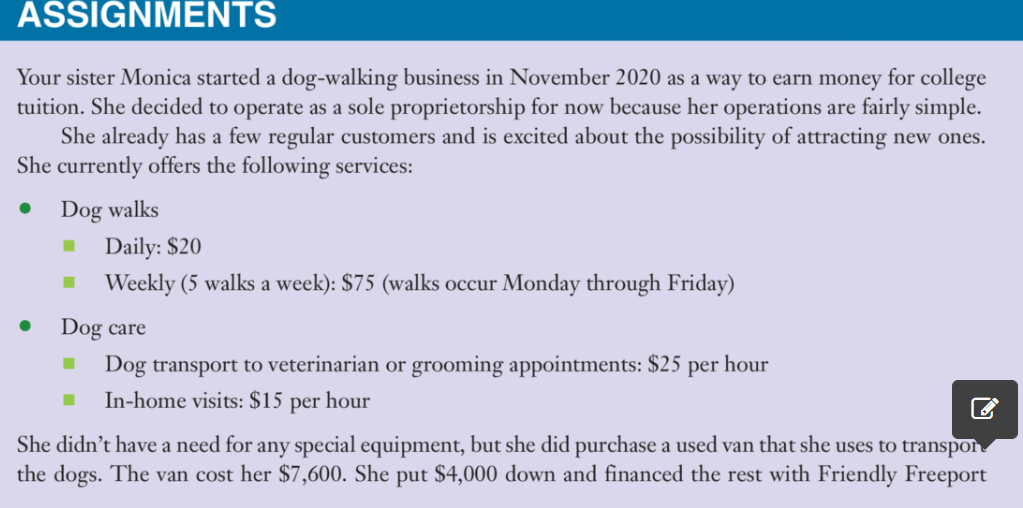 ASSIGNMENTS Your sister Monica started a dog-walking | Chegg.com