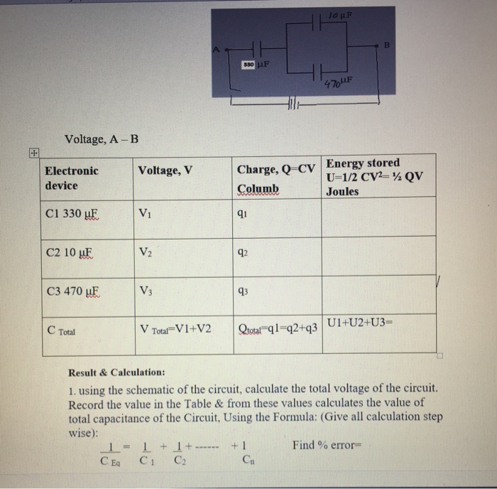 Solved Voltage, A-B Charge, Q cv Energy stored Columb Joules | Chegg.com