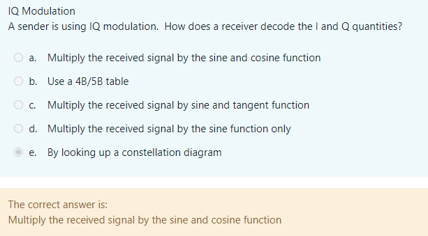 Solved A sender is using IQ modulation. How does a receiver | Chegg.com