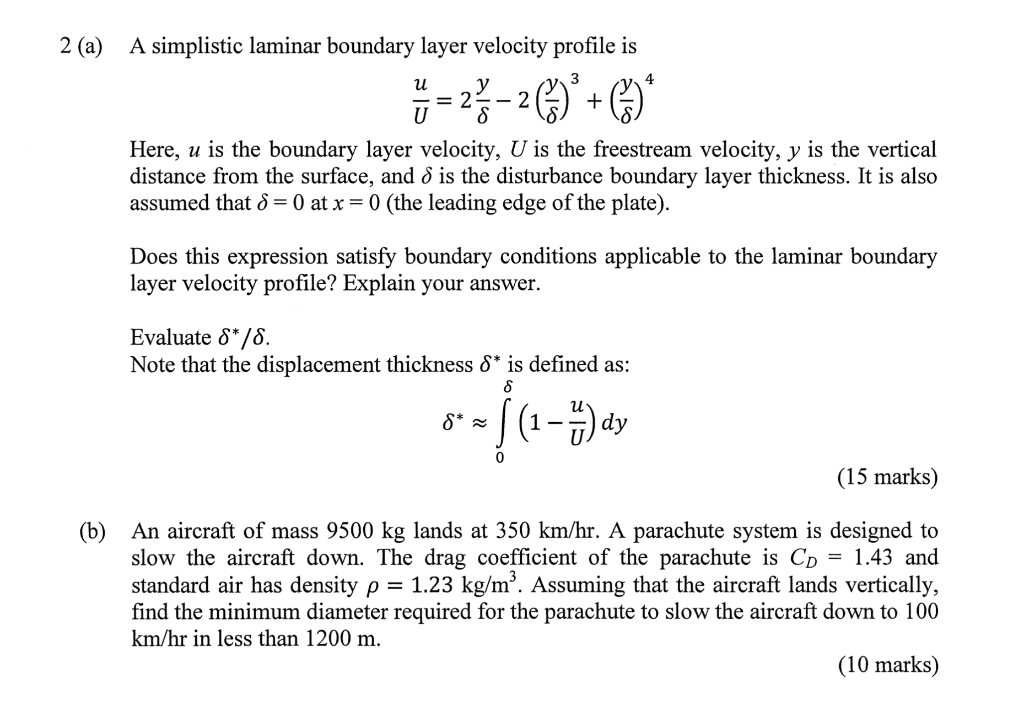 Solved 2 (a) น 3 4 A simplistic laminar boundary layer | Chegg.com