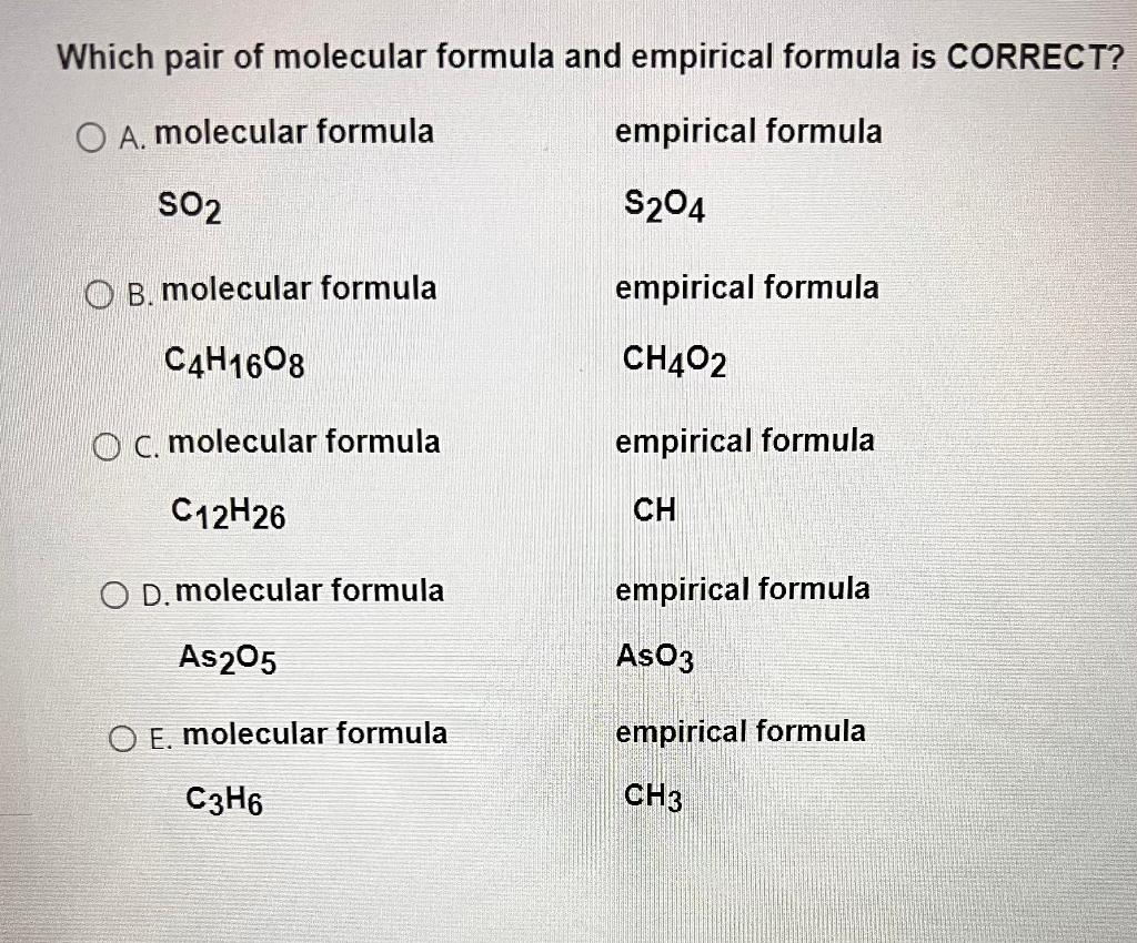 Solved Which pair of molecular formula and empirical formula | Chegg.com