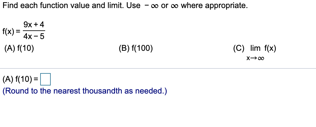 Solved Find each function value and limit. Use - co or oo | Chegg.com