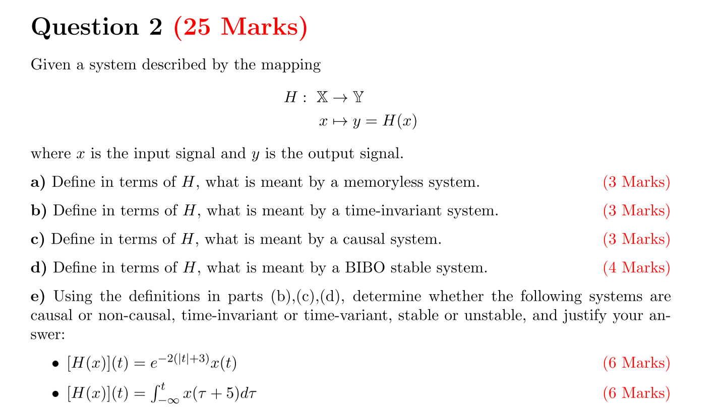 Solved Question 2 (25 Marks) Given a system described by the | Chegg.com