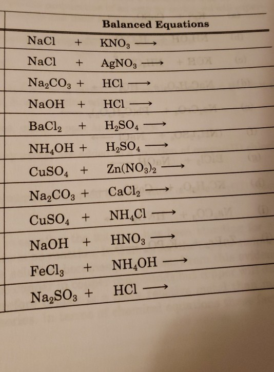Solved Balanced Equations NaCl + KNO3 -> NaCl + AgNO3 -> +12 | Chegg.com