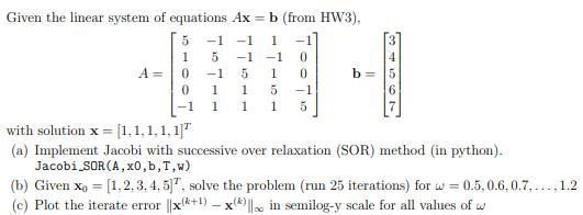 Given the linear system of equations Ax=b (from HW3), | Chegg.com