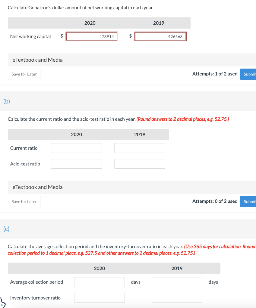 Solved ation for the years 2020 and 2019 are shown.Calculate | Chegg.com