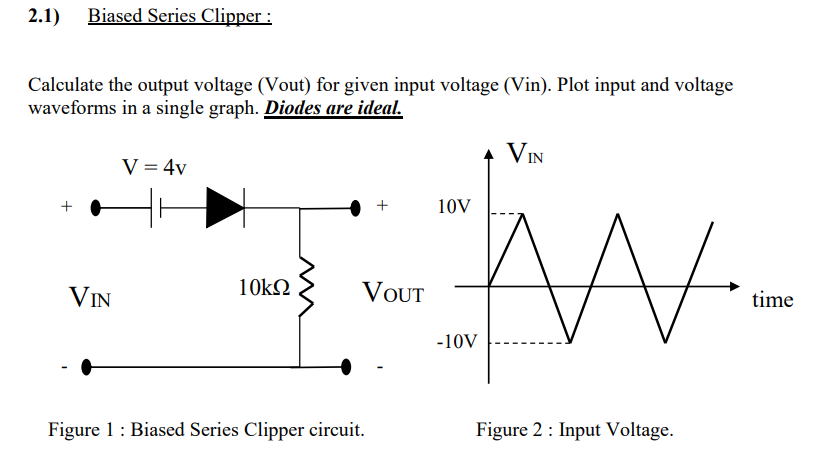 [Solved]: 2.1) Biased Series Clipper : Calculate the output