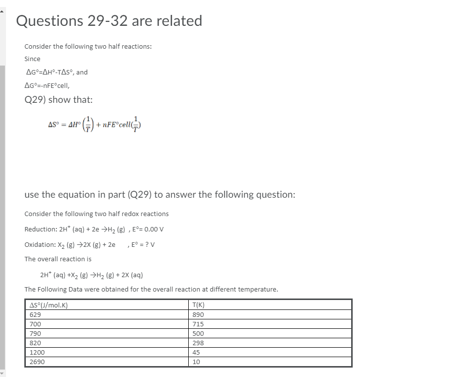 Solved Questions 29-32 are related Consider the following | Chegg.com