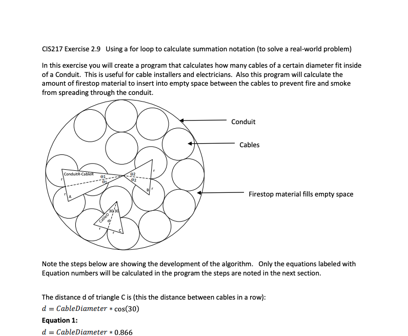 CIS217 Exercise 2.9 Using a for loop to calculate | Chegg.com