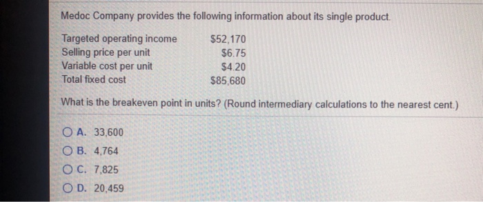 Solved Medoc Company provides the following information | Chegg.com