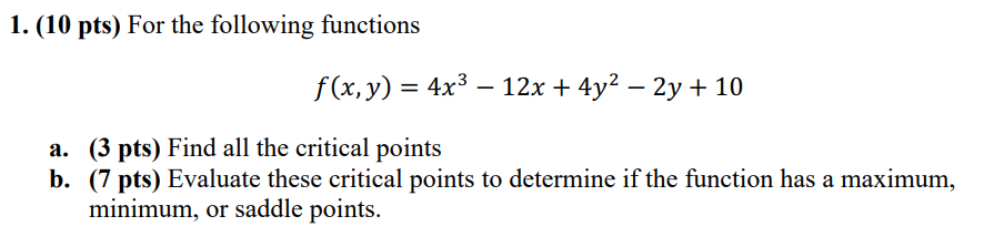 Solved 1. (10 pts) For the following functions | Chegg.com