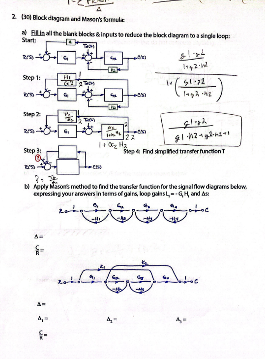Solved 2. (30) Block diagram and Mason's formula: a) Fill in | Chegg.com