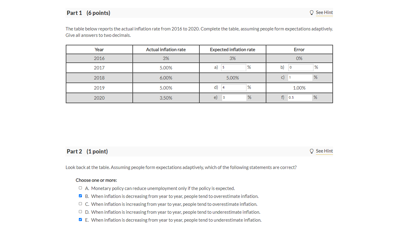 Solved Part 1 (6 points) See Hint The table below reports | Chegg.com