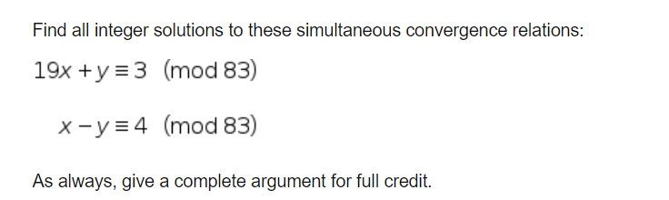 Solved Find all integer solutions to these simultaneous | Chegg.com