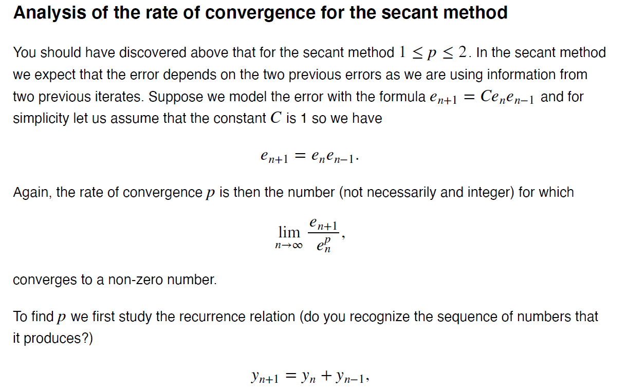 Solved Analysis of the rate of convergence for the secant | Chegg.com