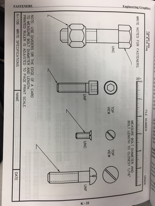 FILE NUMBER WRITE NOTES FOR FASTENERS. MEASURE BOLT | Chegg.com
