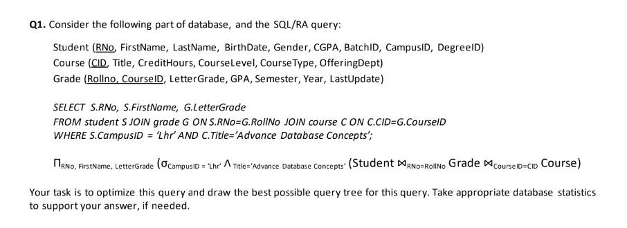 Solved Q1. Consider the following part of database, and the | Chegg.com