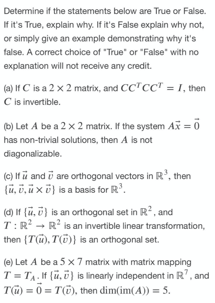 Solved Determine if the statements below are True or False. | Chegg.com