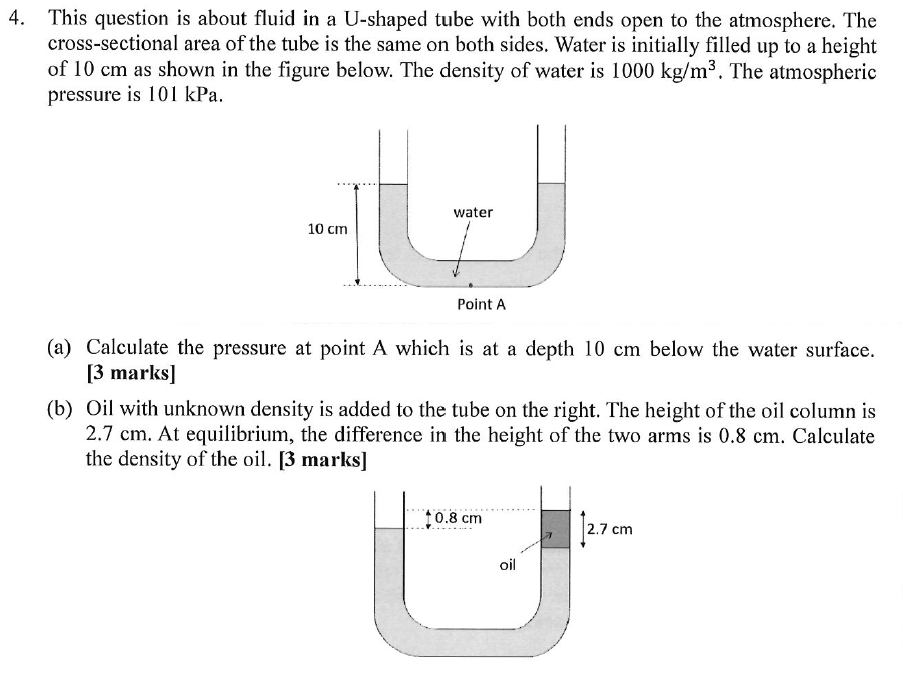 Solved This question is about fluid in a U-shaped tube with | Chegg.com