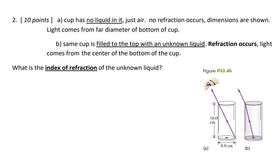 Solved 2. (10 points ] a) cup has no liquid in it, just air, | Chegg.com