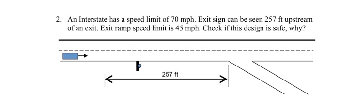Solved An Interstate has a speed limit of 70 mph. Exit sign | Chegg.com