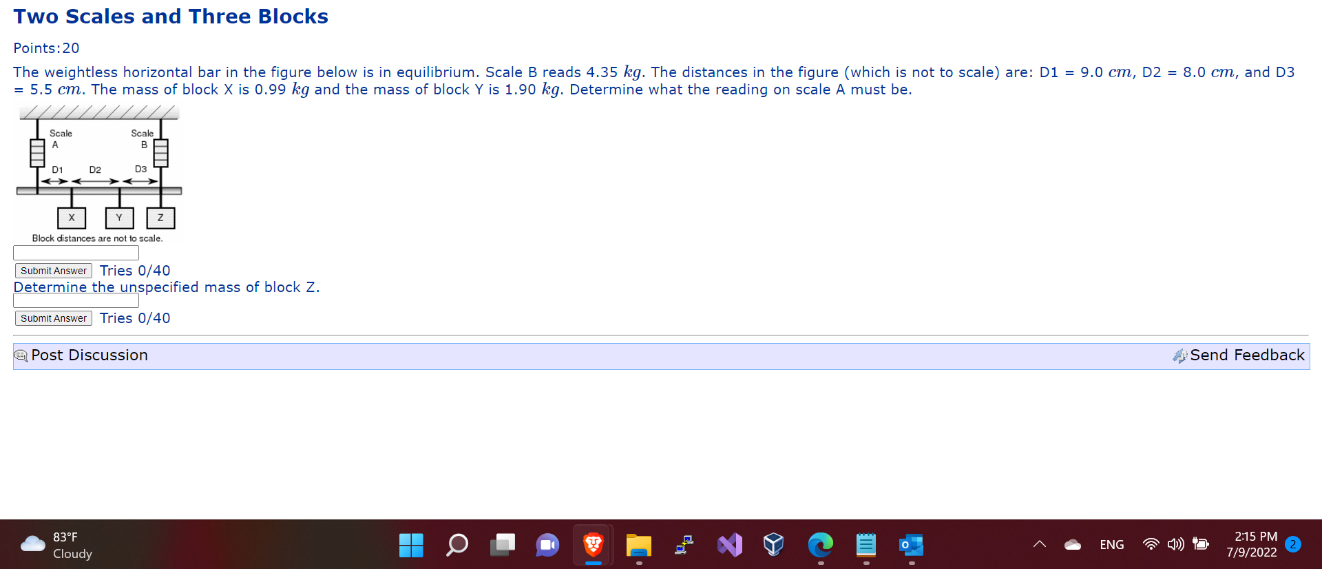 Solved Two Scales and Three Blocks Points:20 The weightless | Chegg.com