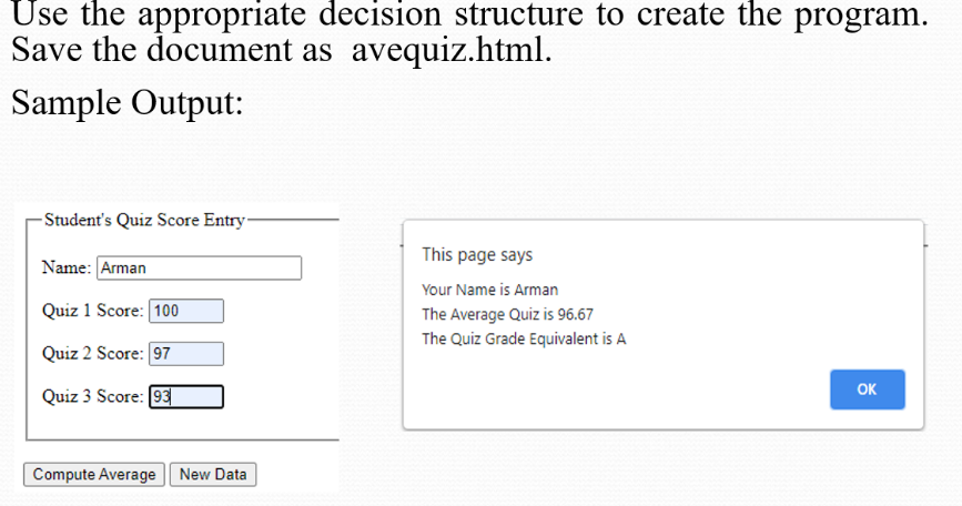 Solved Create a java script that would compute the average | Chegg.com