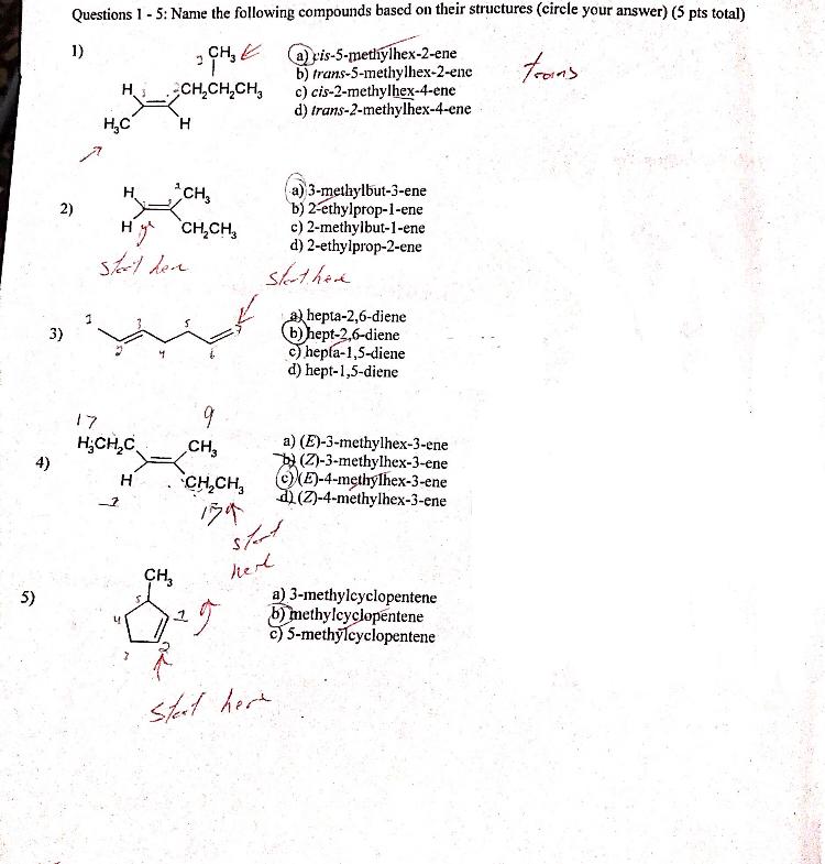 Solved Questions 1 - 5: Name the following compounds based | Chegg.com