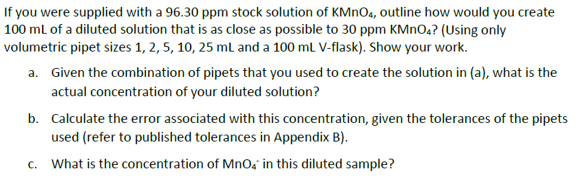 Solved If you were supplied with a 96.30 ppm stock solution | Chegg.com