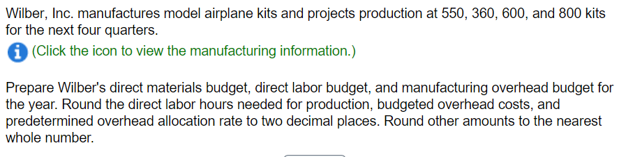 Solved Wilber, Inc. manufactures model airplane kits and | Chegg.com
