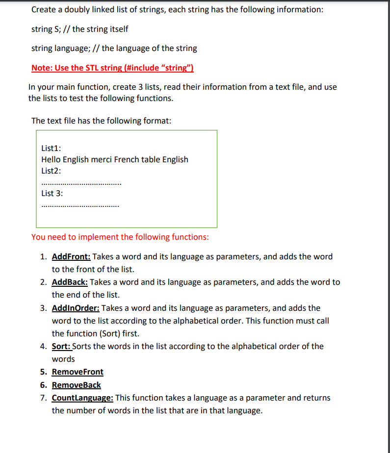Solved Create a doubly linked list of strings, each string | Chegg.com