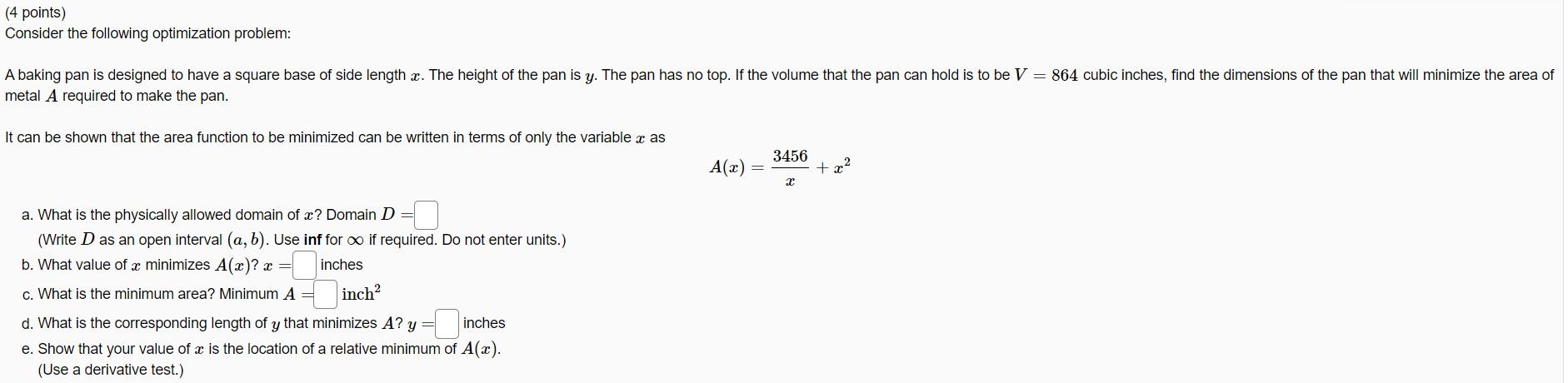 Solved (4 points) Consider the following optimization | Chegg.com