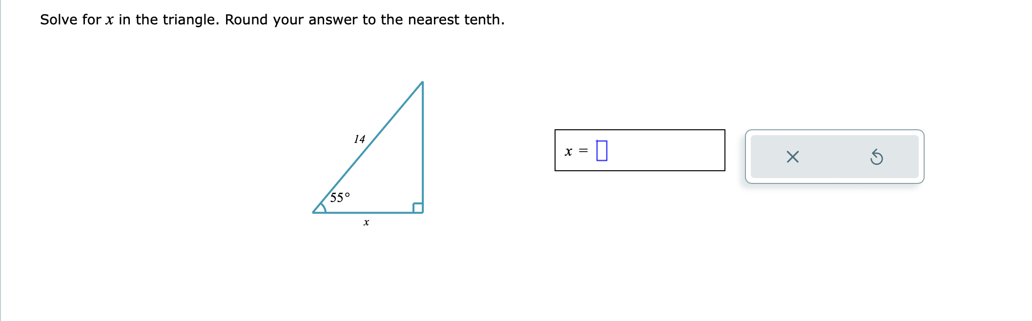 Solved Solve for x in the triangle. Round your answer to the | Chegg.com