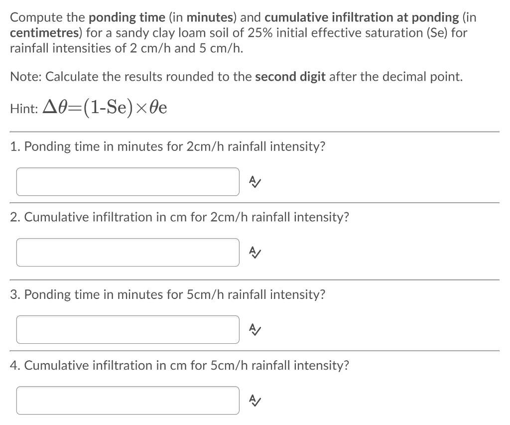 Solved Compute the ponding time (in minutes) and cumulative | Chegg.com