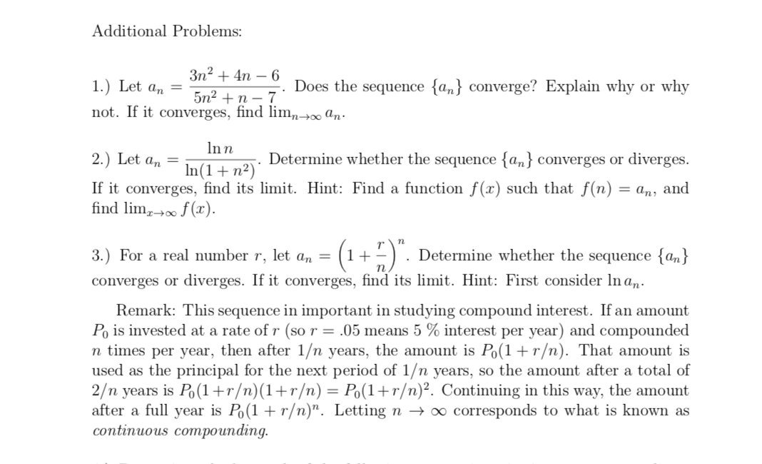 Solved Additional Problems: 3n2 + 4n - 6 1.) Let an = - Does | Chegg.com