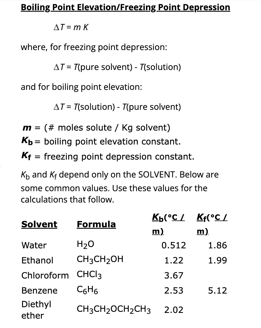 Solved Boiling Point Elevation/Freezing Point Depression | Chegg.com